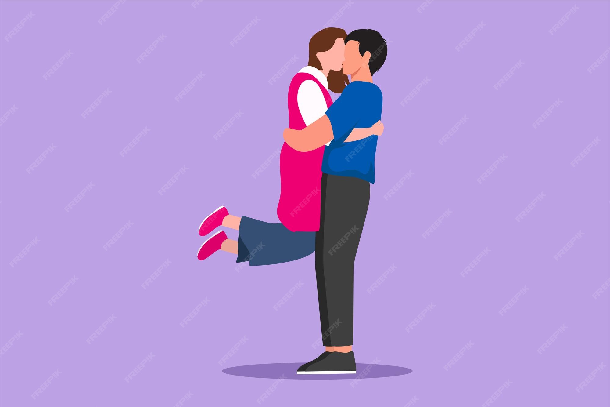Premium Vector Character Flat Drawing Romantic Couple In Love Kissing
