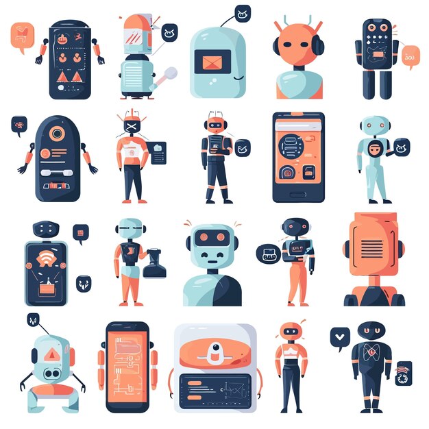 Premium Vector | Chat_bot_flat_set_with_isolated_compositions Premium Vector | Chat_bot_flat_set_with_isolated_compositions