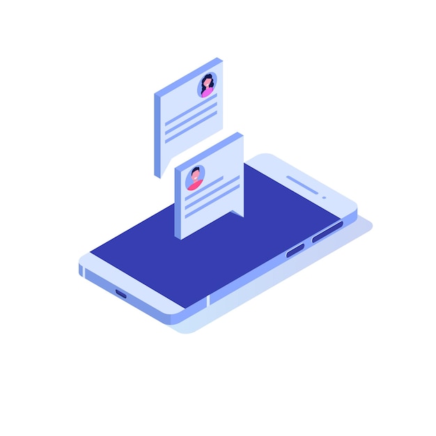 Premium Vector | Chat messages notification on phone isometric concept Premium Vector | Chat messages notification on phone isometric concept