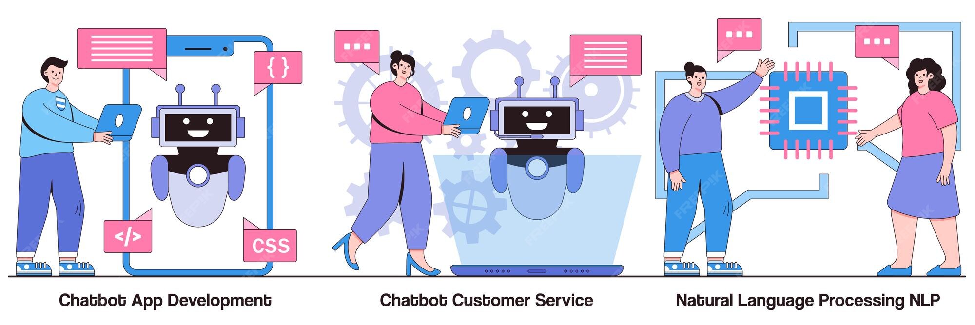 Premium Vector | Chatbot app development customer service and natural ...