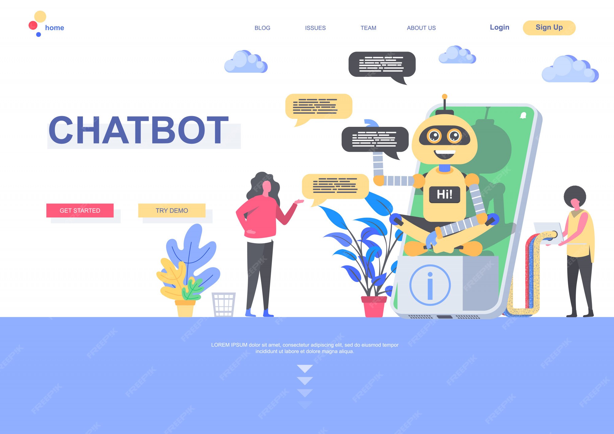 Premium Vector | Chatbot flat landing page template. developers ...