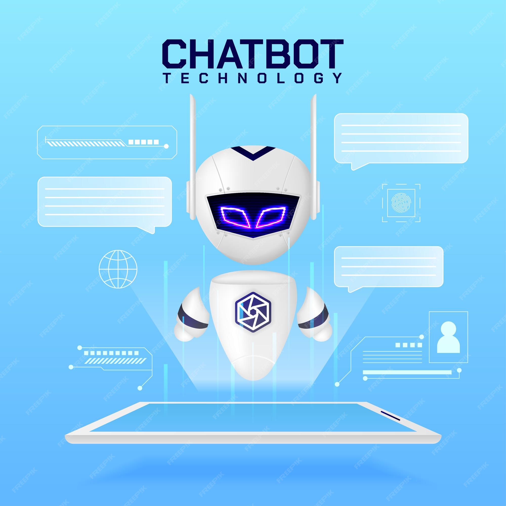 Premium Vector | Chatbot Technology Virtual Assistant with Futuristic Robot Premium Vector | Chatbot Technology Virtual Assistant with Futuristic Robot