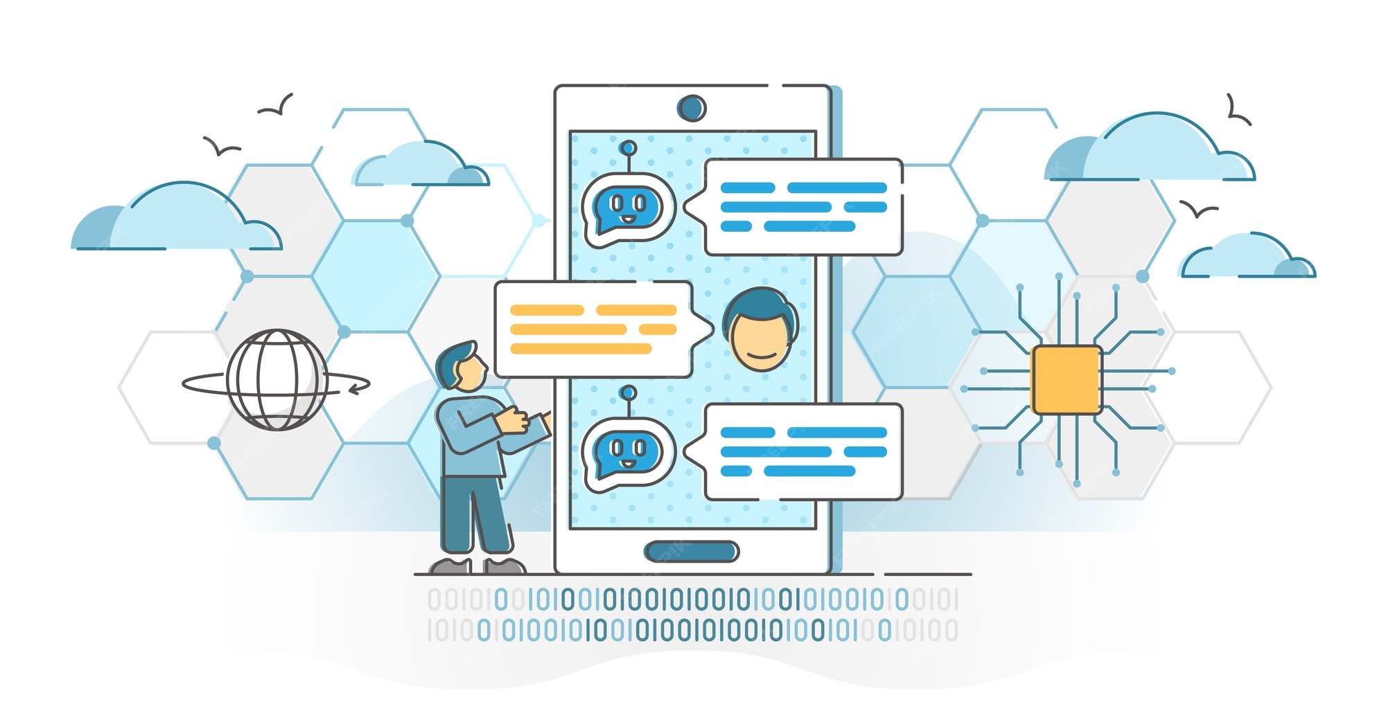 Premium Vector Chatbot Virtual Conversation With Online Robot Answer Service Outline Concept