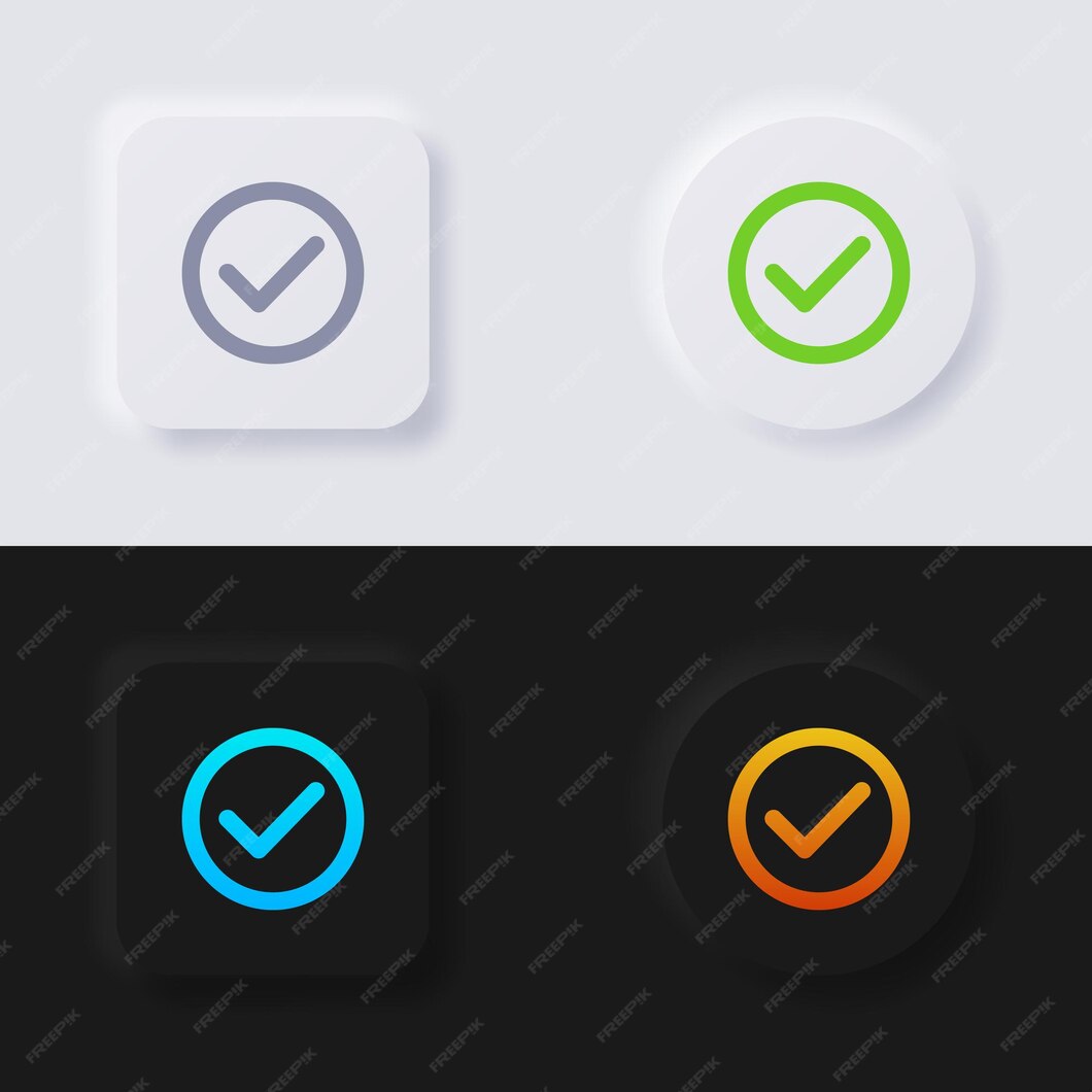 チェック マーク アイコン セット多色ニューモーフィズム ボタン ソフト Ui デザイン Web デザイン アプリケーション Ui など