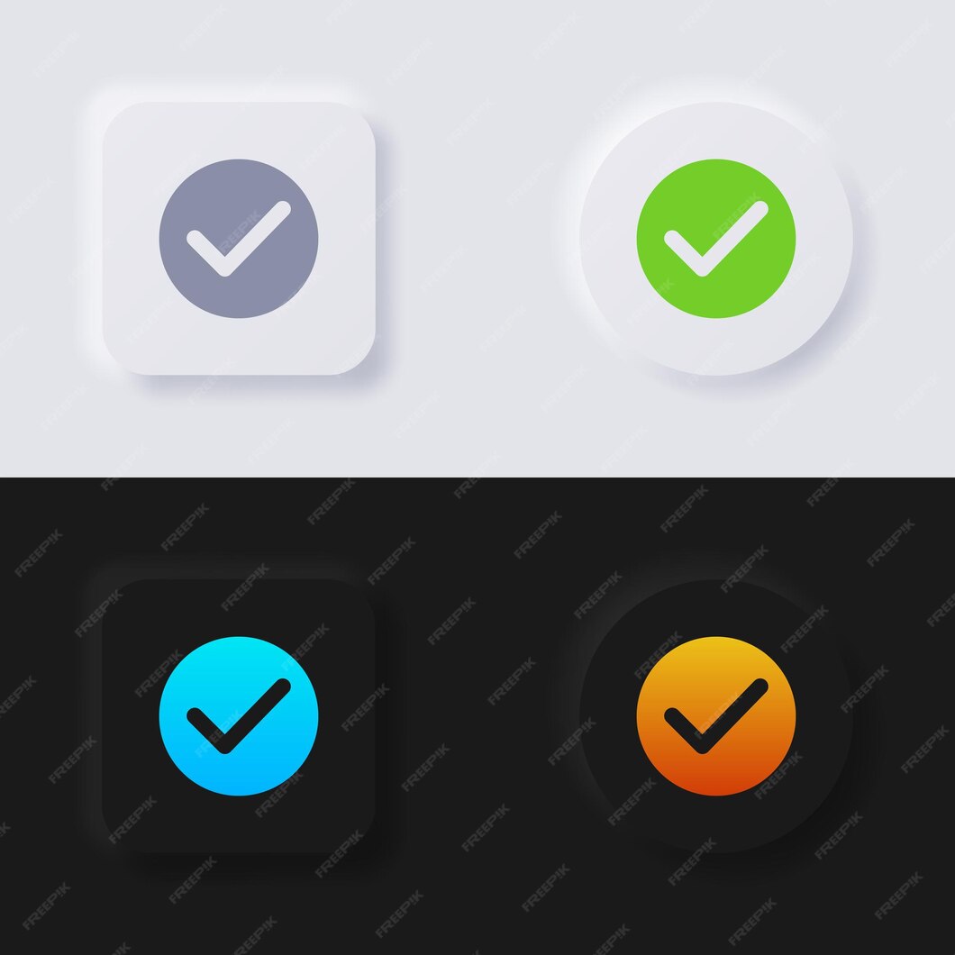 Premium Vector | Check mark icon set multicolor neumorphism button soft ui design for web design ...
