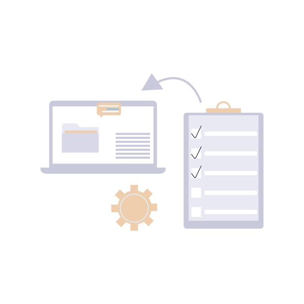 Premium Vector | Checklist data converting into a folder in the laptop Premium Vector | Checklist data converting into a folder in the laptop