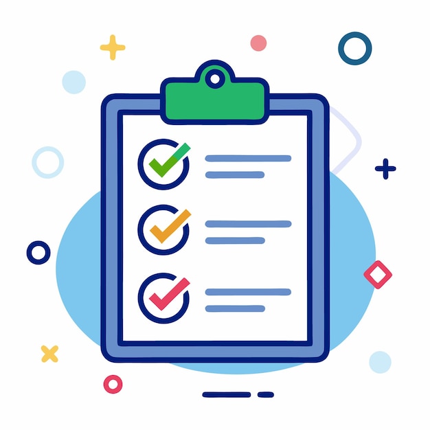 Checklist with three completed items on a blue background with colorful ... Checklist with three completed items on a blue background with colorful ...