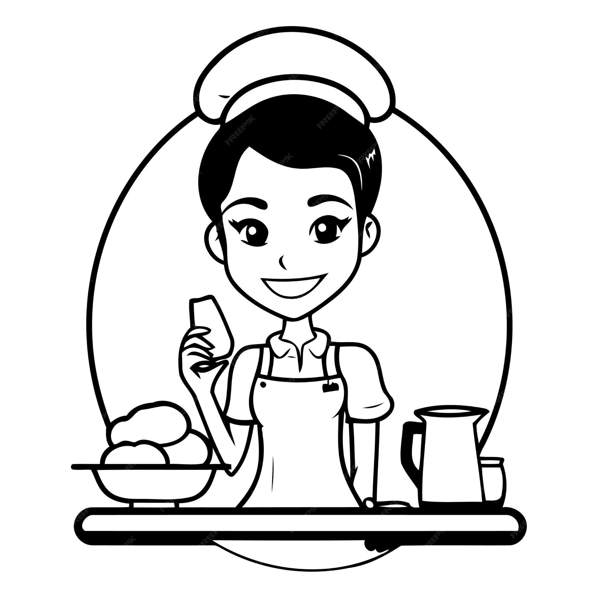 Premium Vector Chef Woman With Spoon And Bowl Vector Flat Cartoon