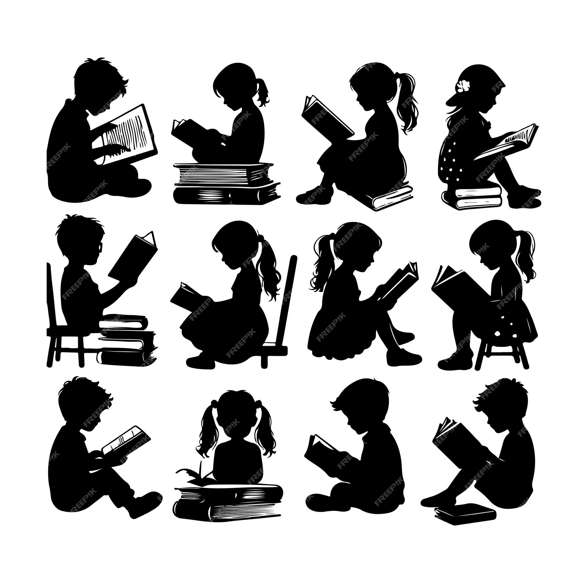 Premium Vector | A child reading book vector silhouette vector Premium Vector | A child reading book vector silhouette vector