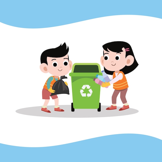 Premium Vector | Children cleaning the environment, kids putting trash ... Premium Vector | Children cleaning the environment, kids putting trash ...