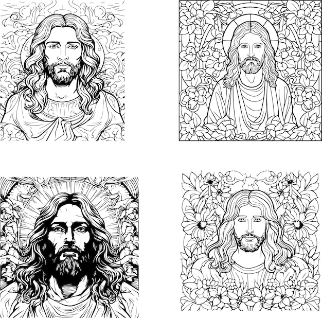 Christian God Jesus Vector Black And White Coloring Page | Premium AI ... Christian God Jesus Vector Black And White Coloring Page | Premium AI ...