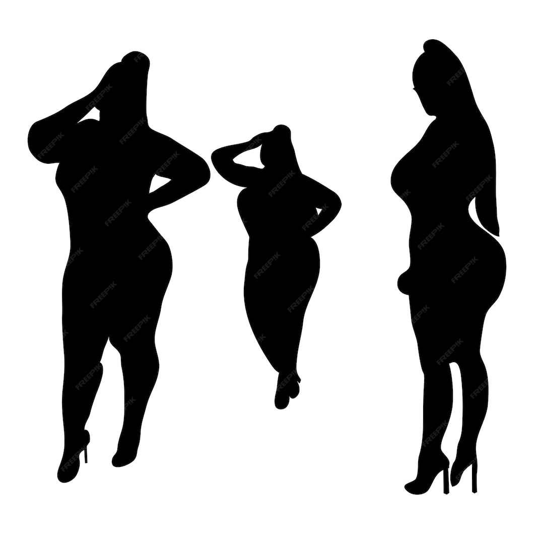 Premium Vector Chubby Woman Stylish Standing Poses Silhouette Vector