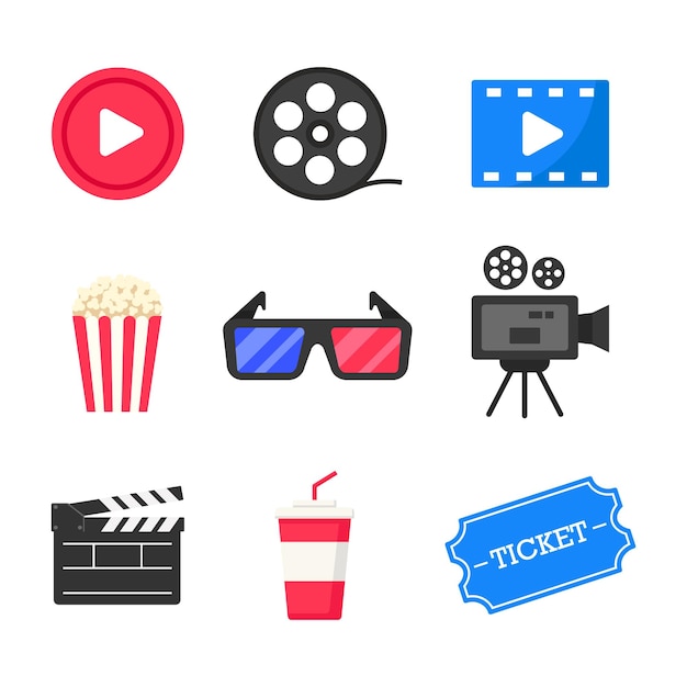 Premium Vector | Cinema icons Cinema set Flat icons Premium Vector | Cinema icons Cinema set Flat icons