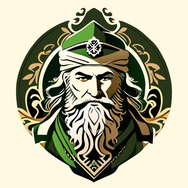 Premium Vector Circassian Old Man With Beard Vector Illustration