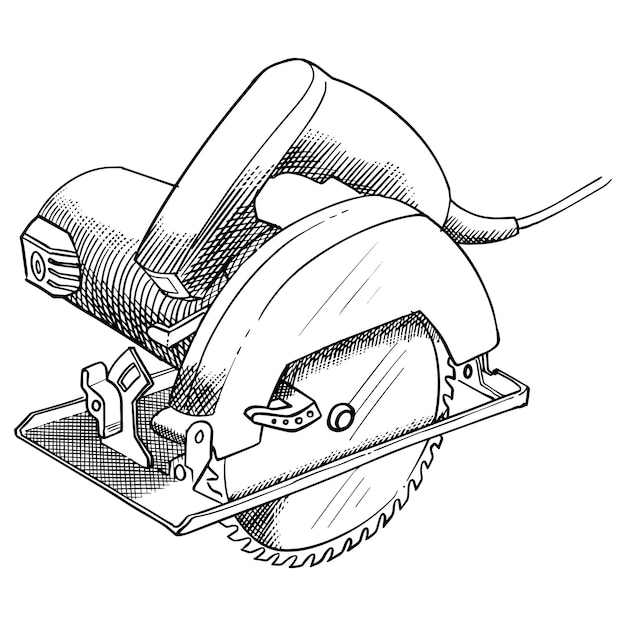Premium Vector Circular saw hand drawn illustration industrial woodworking hobby