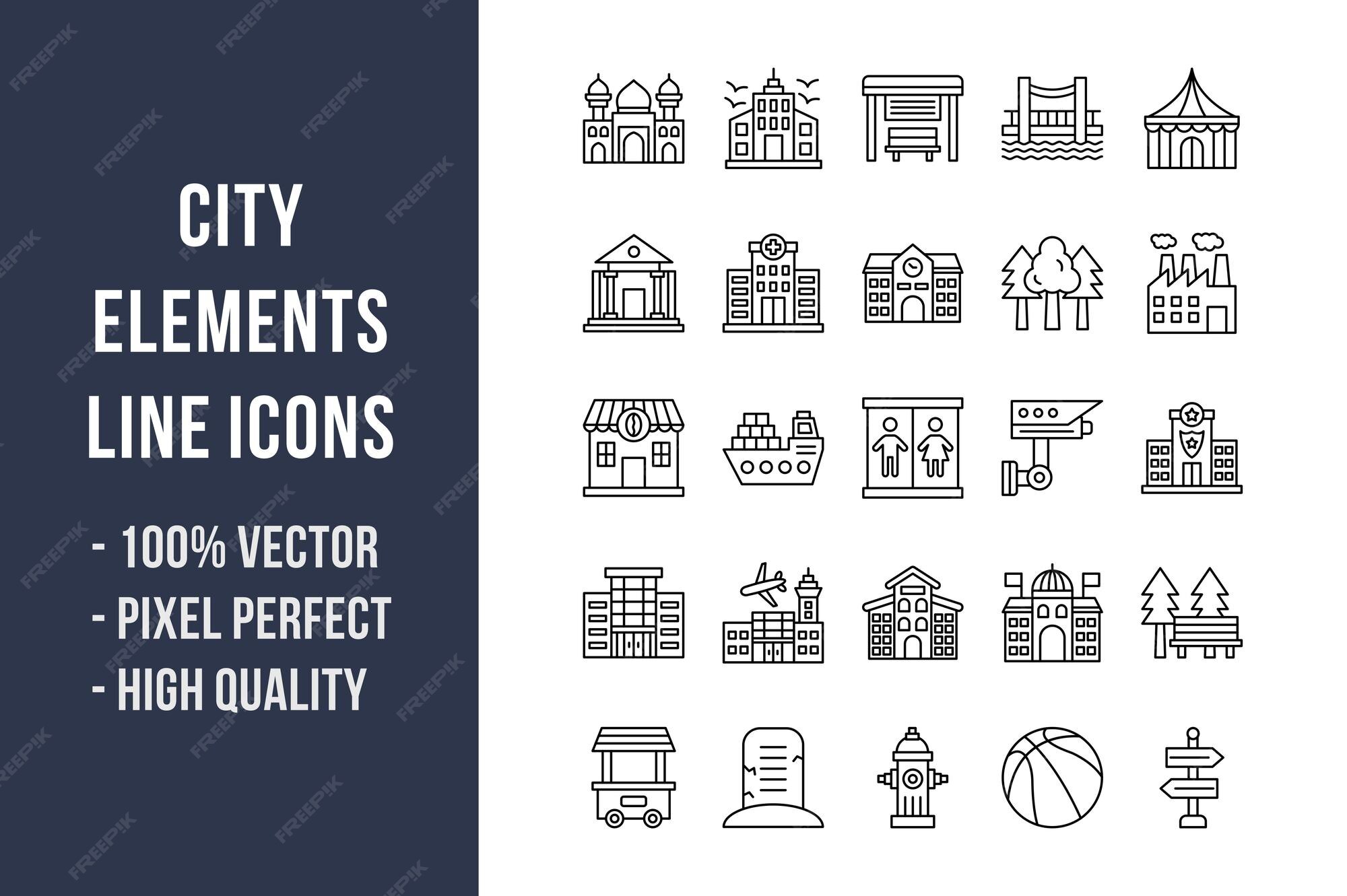 Premium Vector | City elements line icons Premium Vector | City elements line icons