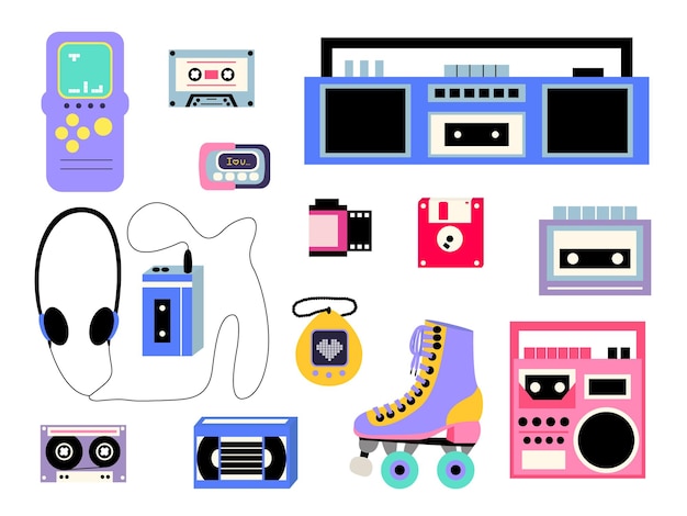 Premium Vector | Classic 90s and 80s gadgets vector set Flat style game ... Premium Vector | Classic 90s and 80s gadgets vector set Flat style game ...