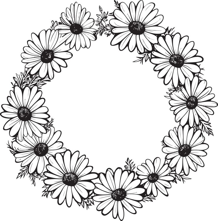 Premium Vector | Classic floral frame daisy flower black icon flowing ... Premium Vector | Classic floral frame daisy flower black icon flowing ...