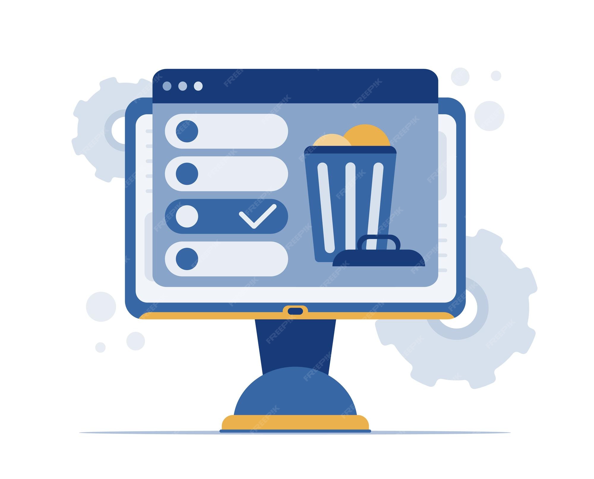 Premium Vector | Clean computer computer with garbage sign Delete files ...