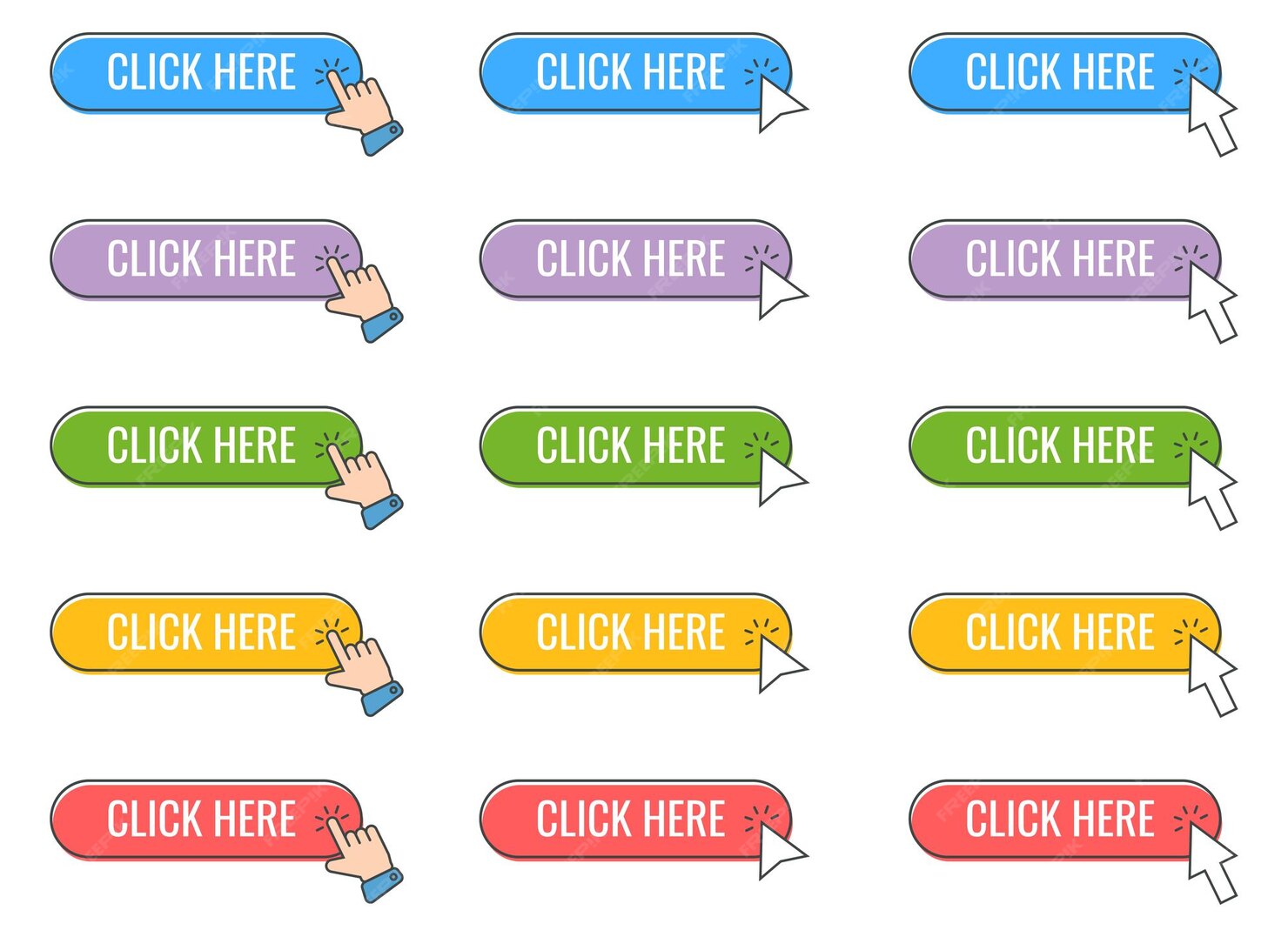 Premium Vector | Click cursor icon with click here button vector set action button with mouse click