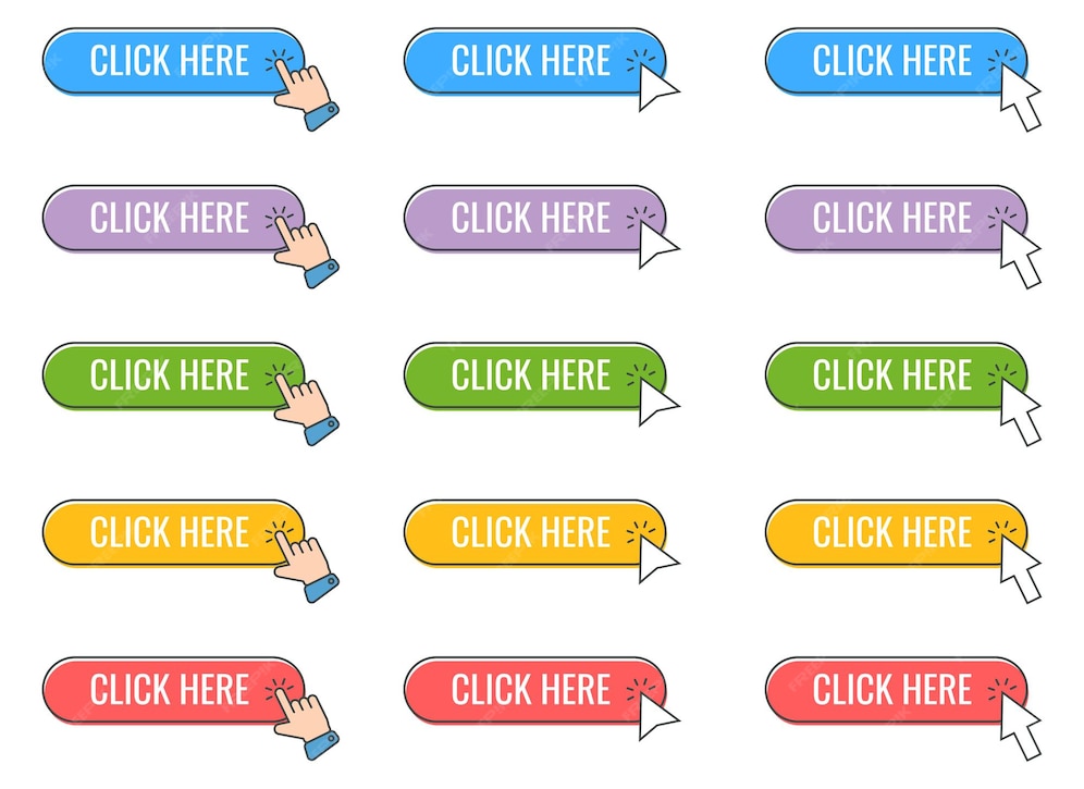 Premium Vector | Click cursor icon with click here button vector set action button with mouse click