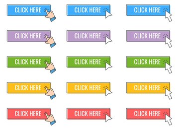Premium Vector | Click cursor icon with click here button vector set action button with mouse click