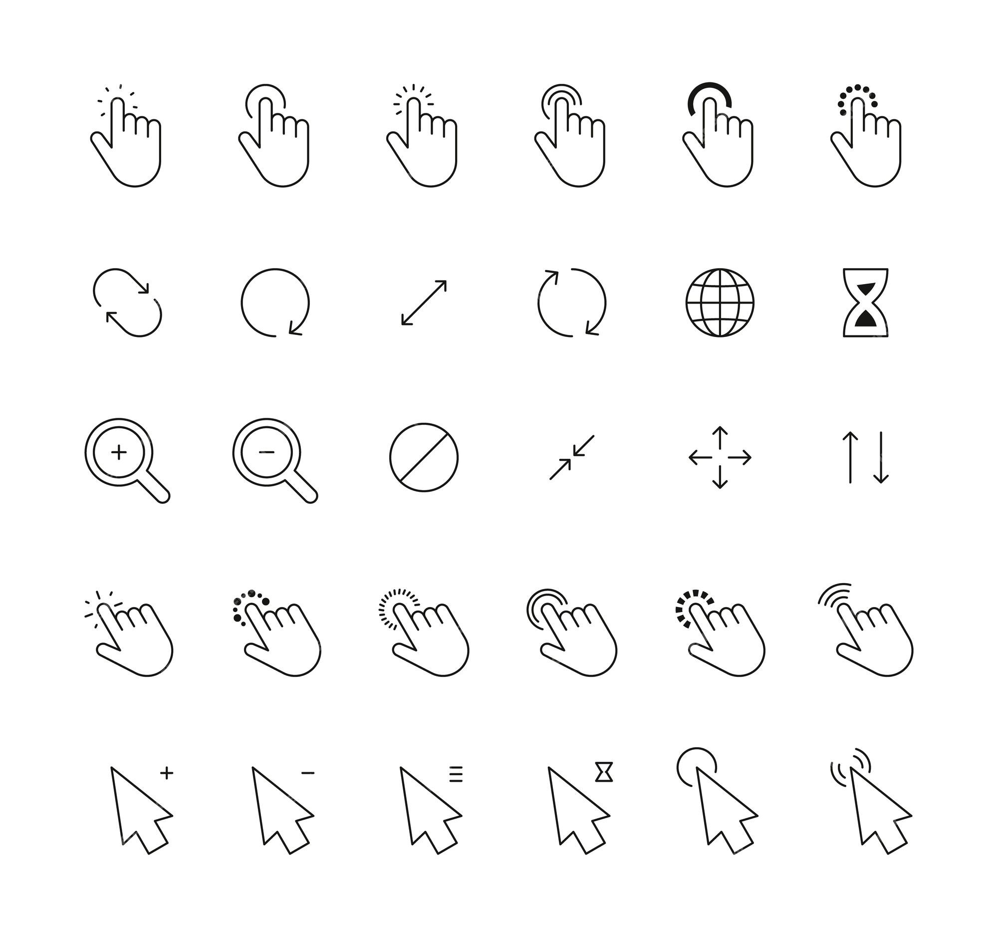 Premium Vector | Click cursor icons Computer clicking pointer icon arrow and hand web sign ...