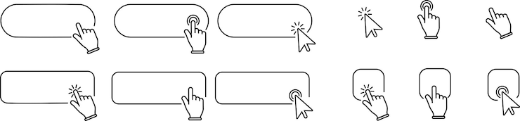 Premium Vector | Click cursor set button with hand pointer clicking click here web button sign ...