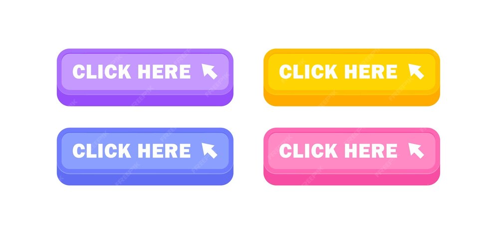 Premium Vector | Click here button set with arrow pointer clicking modern colorful 3d buttons ...