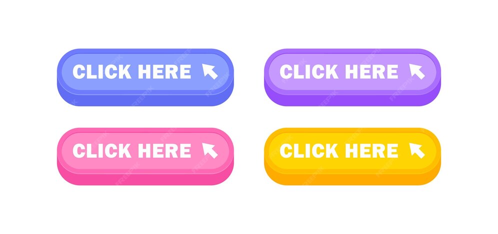 Premium Vector | Click here button set with arrow pointer clicking modern colorful 3d buttons ...