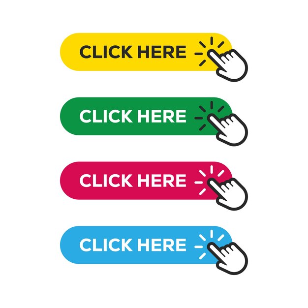 Premium Vector | Click Here action button with hand or mouse cursor