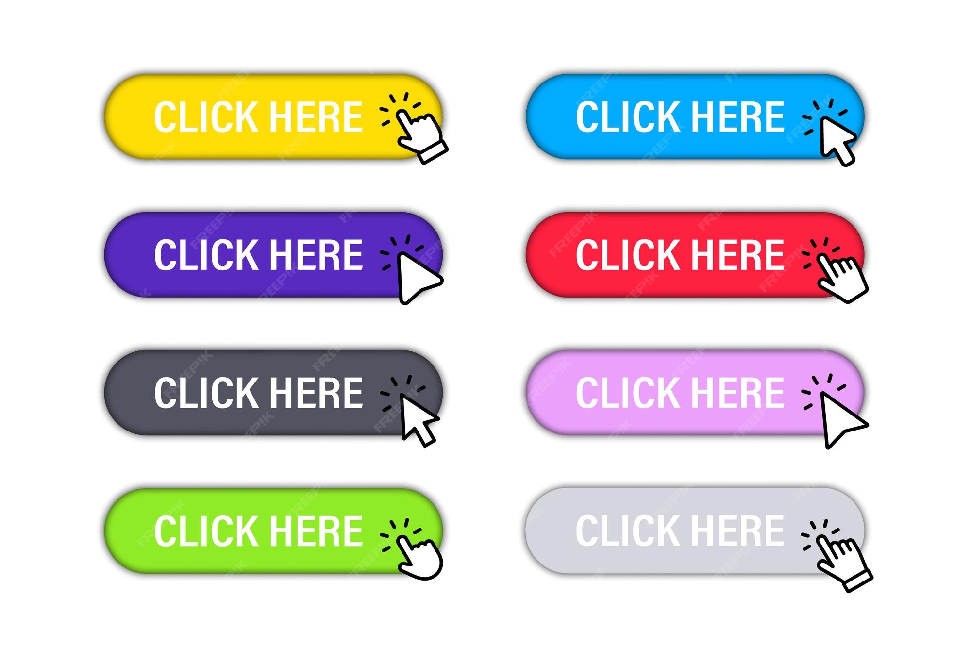 Premium Vector | Click here button with click cursor. set for button website design. click ...