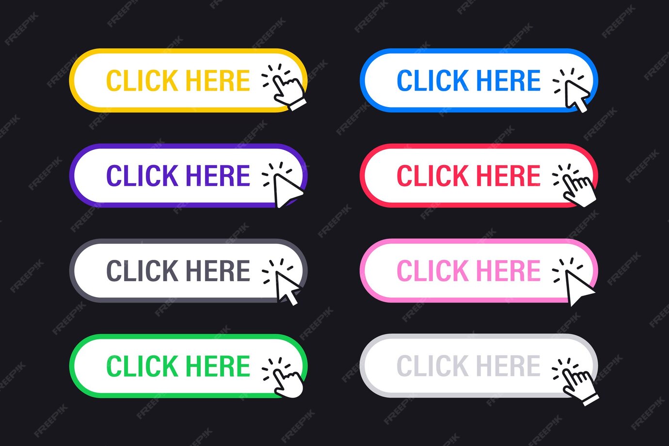 Premium Vector | Click Here Button with Click cursor. Set for button website design. Click ...