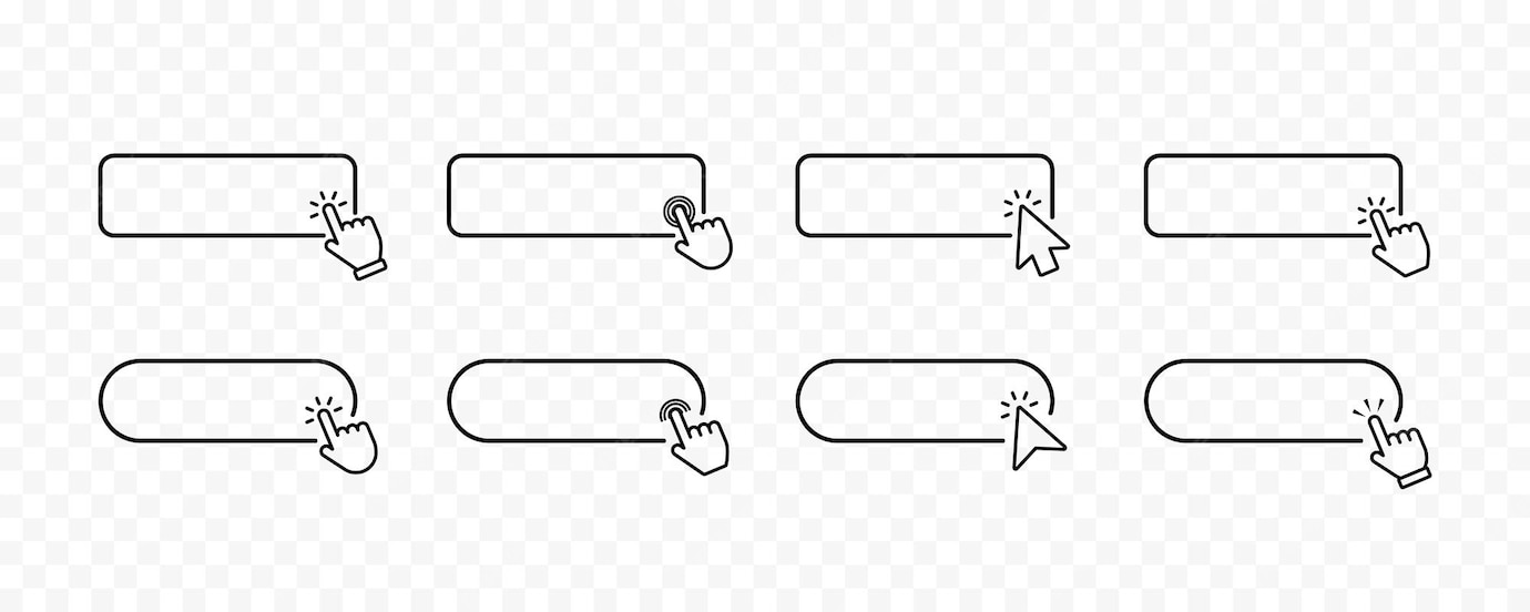 Premium Vector | Click here button with hand or mouse cursor click blank button with hand ...