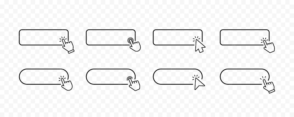 Premium Vector | Click here button with hand or mouse cursor click blank button with hand ...