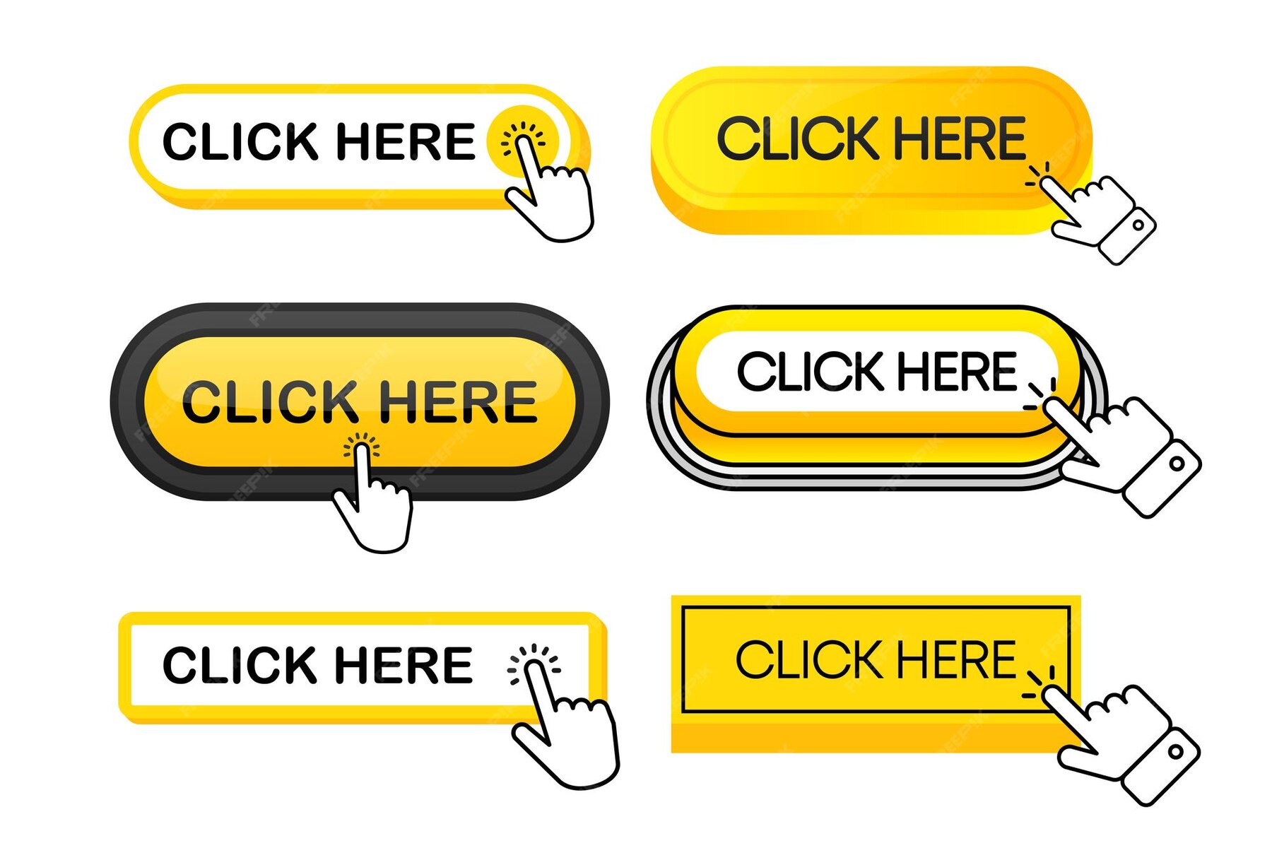 Premium Vector | Click Here Button with hand or mouse cursor Click ...