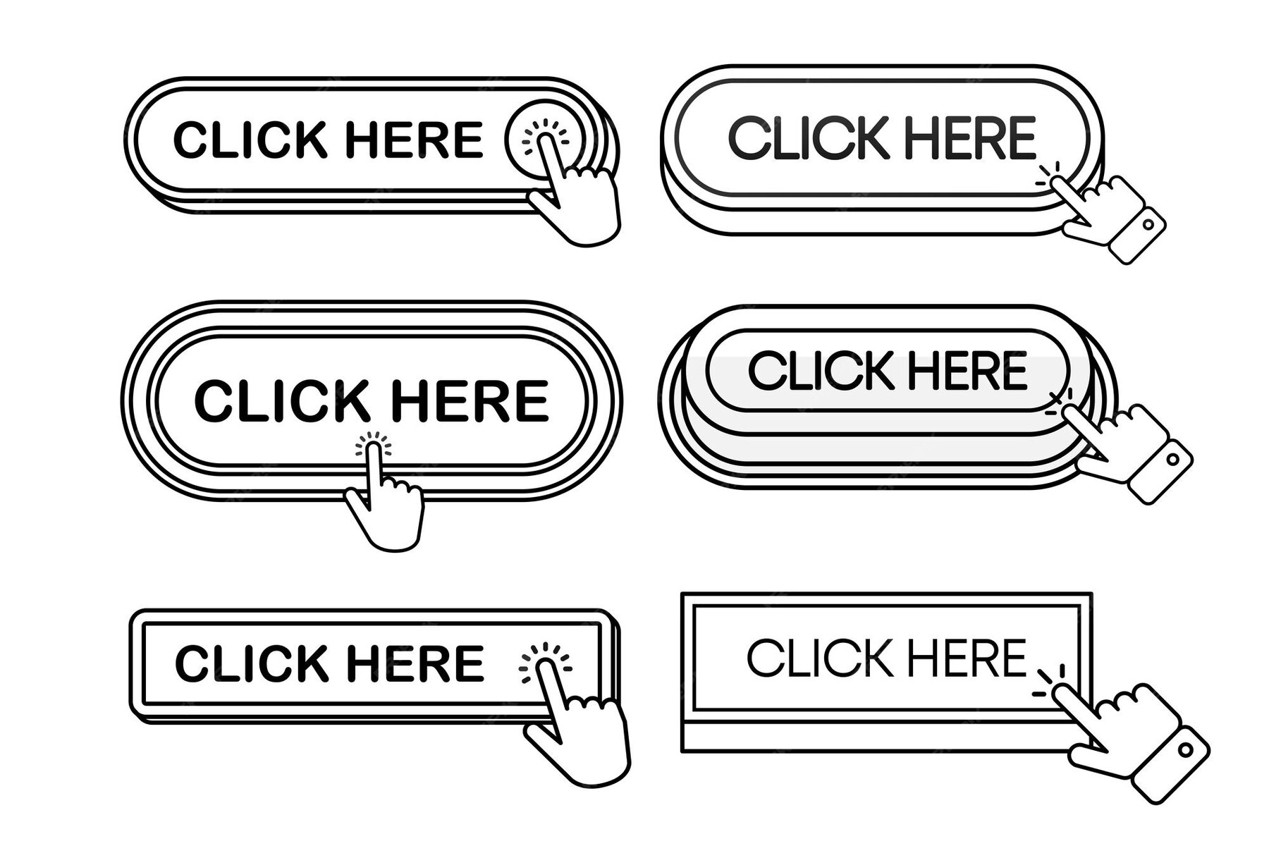 Premium Vector | Click here button with hand or mouse cursor click buttons collection computer ...