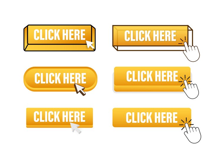 Premium Vector | Click here button with pointer clicking click here web buttons set user ...
