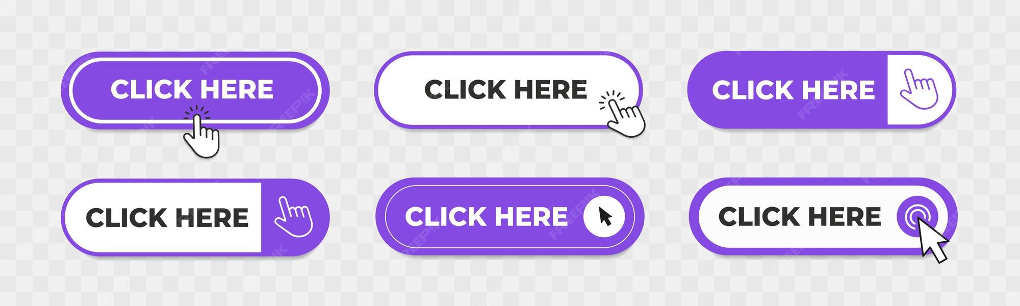 Premium Vector | Click Here button with pointer clicking Web button set Click button icon Vector ...