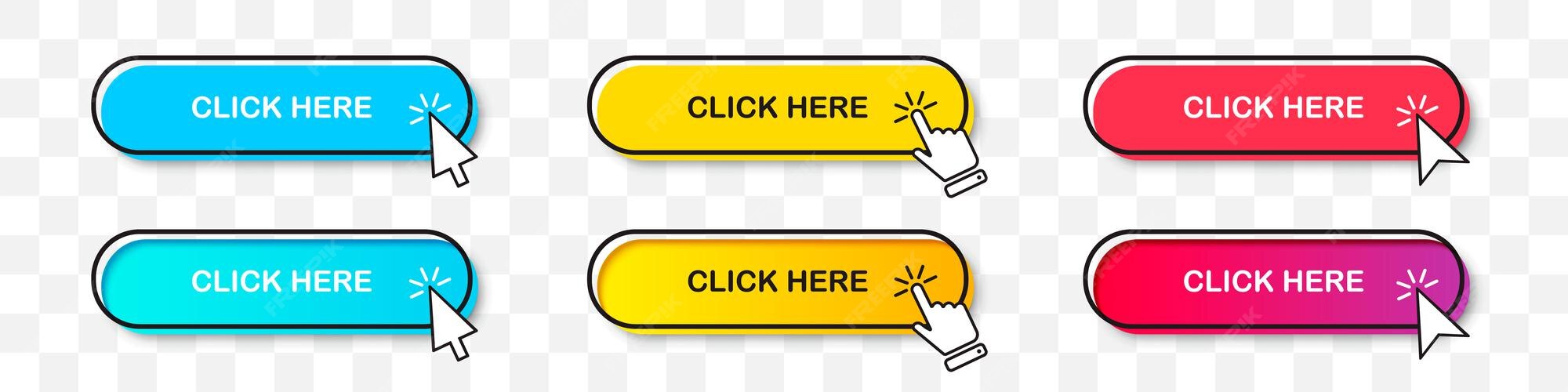 Premium Vector | Click Here buttons collection with cursor pointer in two styles. Flat design ...