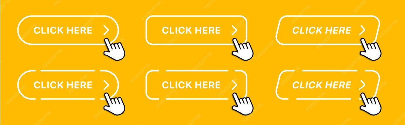 Premium Vector | Click here web button with hand cursor action button and arrow pointer computer ...