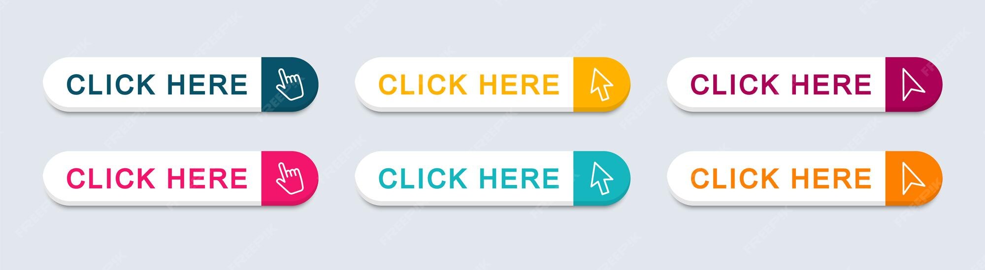 Premium Vector | Click here web buttons. set of action button click here with arrow pointer ...