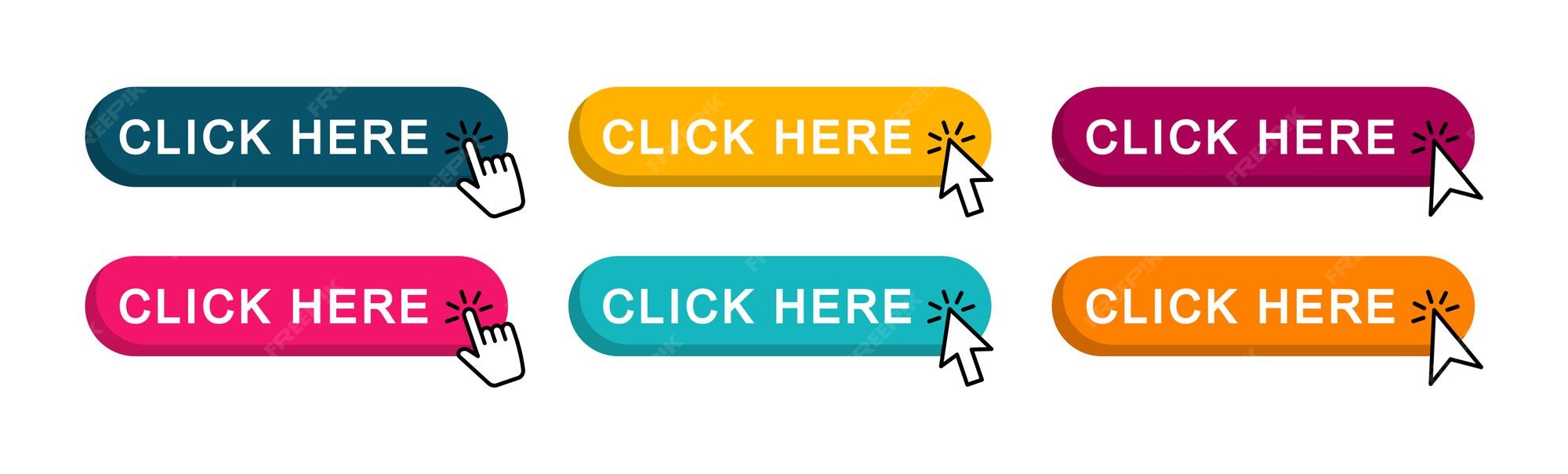 Premium Vector | Click here web buttons. set of action button click here with arrow pointer ...