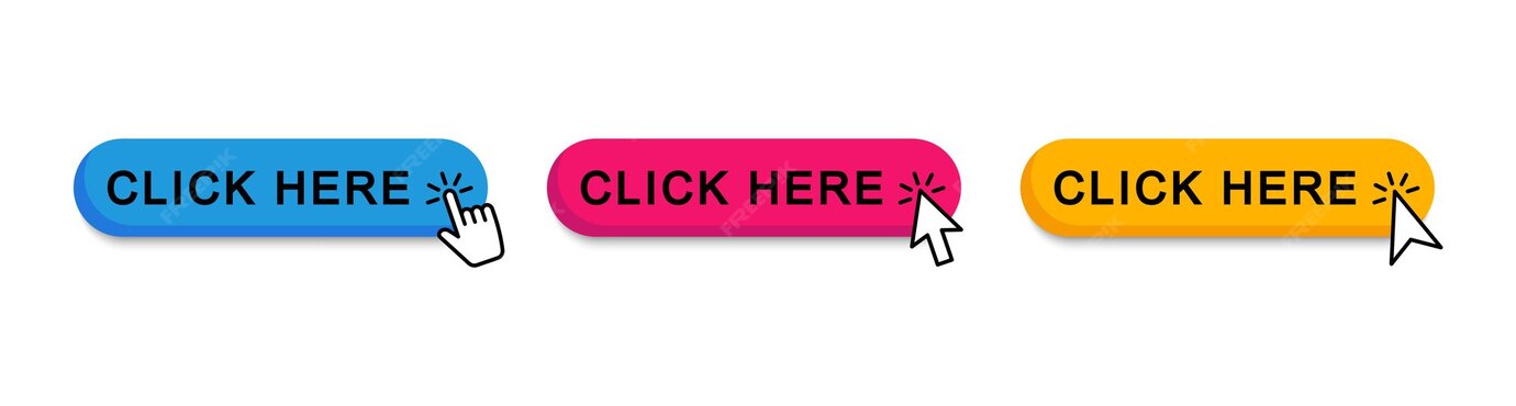 Premium Vector | Click here web buttons set of action button click here with arrow pointer