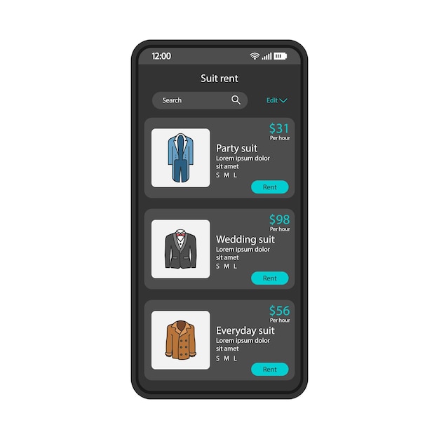 Premium Vector | Clothes rent application smartphone interface vector ... Premium Vector | Clothes rent application smartphone interface vector ...