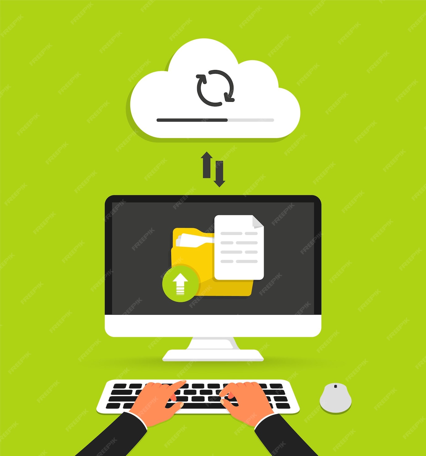 Premium Vector Cloud Computing Uploading Process On Computer Screen Data Storage And