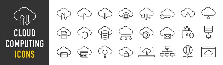 Premium Vector Cloud Computing Web Icons In Line Style Cloud Technology Data Center Connection