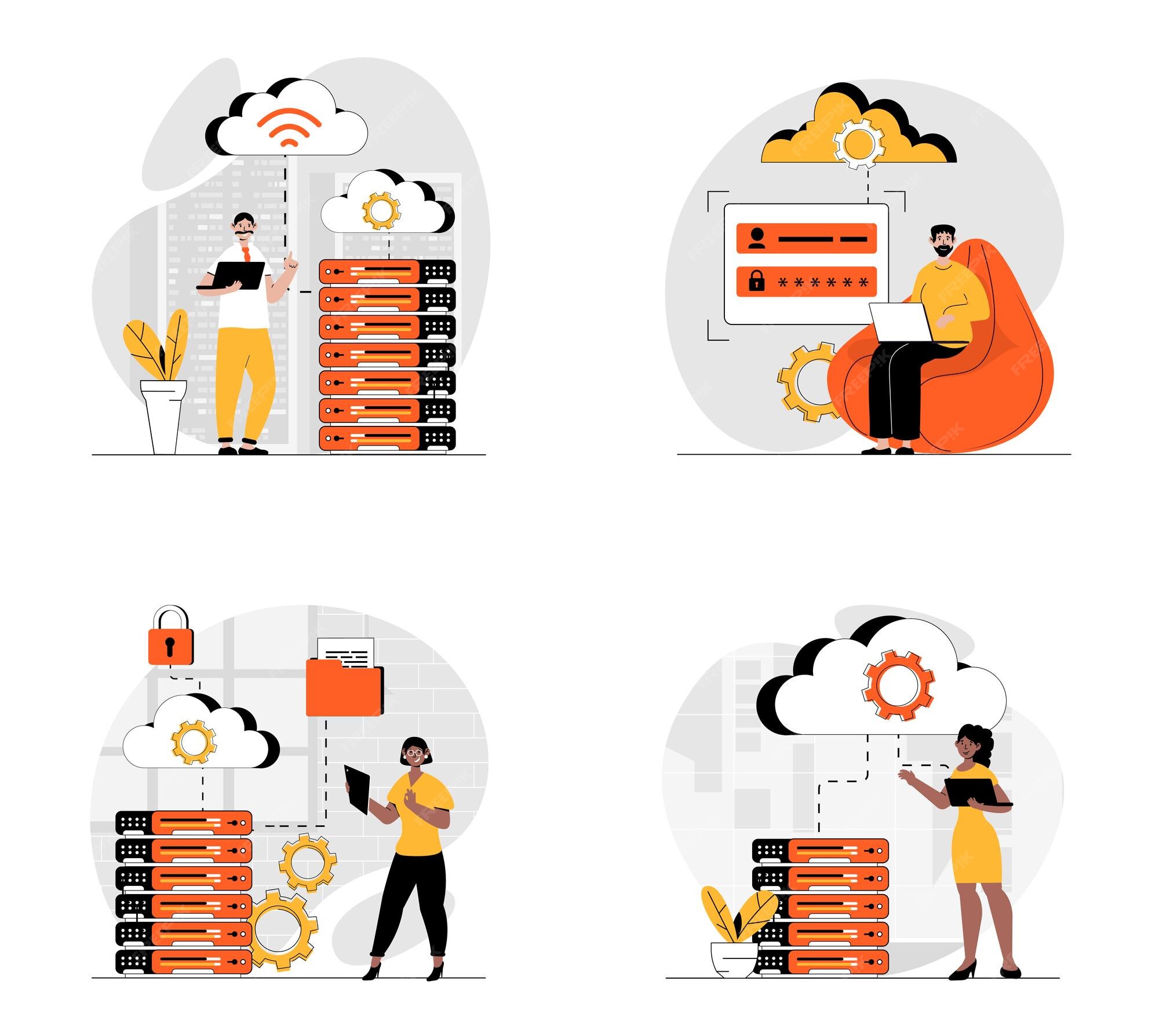 Premium Vector Cloud Data Center Concept With Character Set Collection Of Scenes People Work