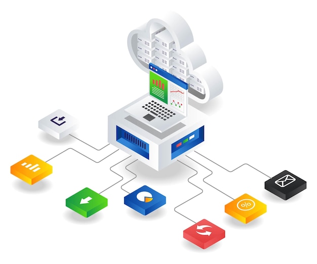 Premium Vector | Cloud server network data analyst Premium Vector | Cloud server network data analyst