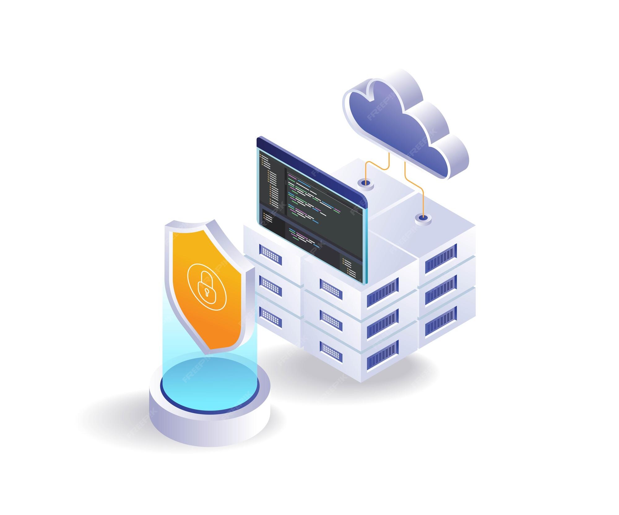 Premium Vector | Cloud server security hosting analysis programming ...